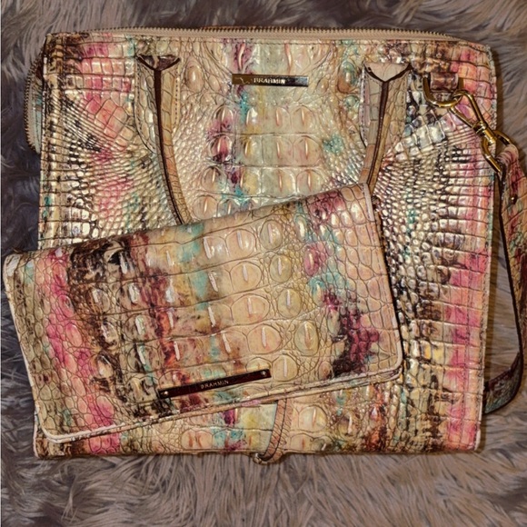 Brahmin | Bags | Brahmin Cream And Pink Shoulder Bag Artistic Design ...
